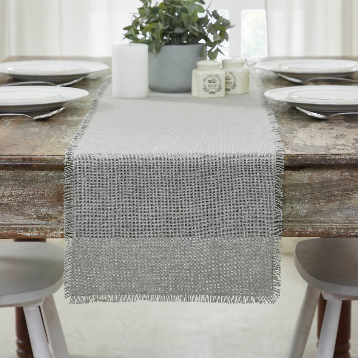 Burlap Dove Grey Runner Fringed 12x48 – VHC Brands Home Decor