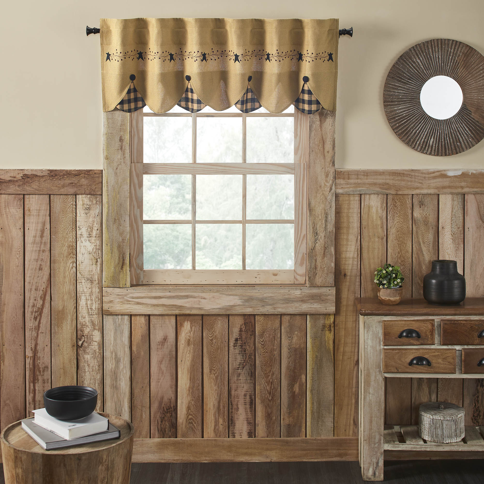 VHC Brands Pip Vinestar Scalloped Layered Valance 18x60, Window Treatm ...