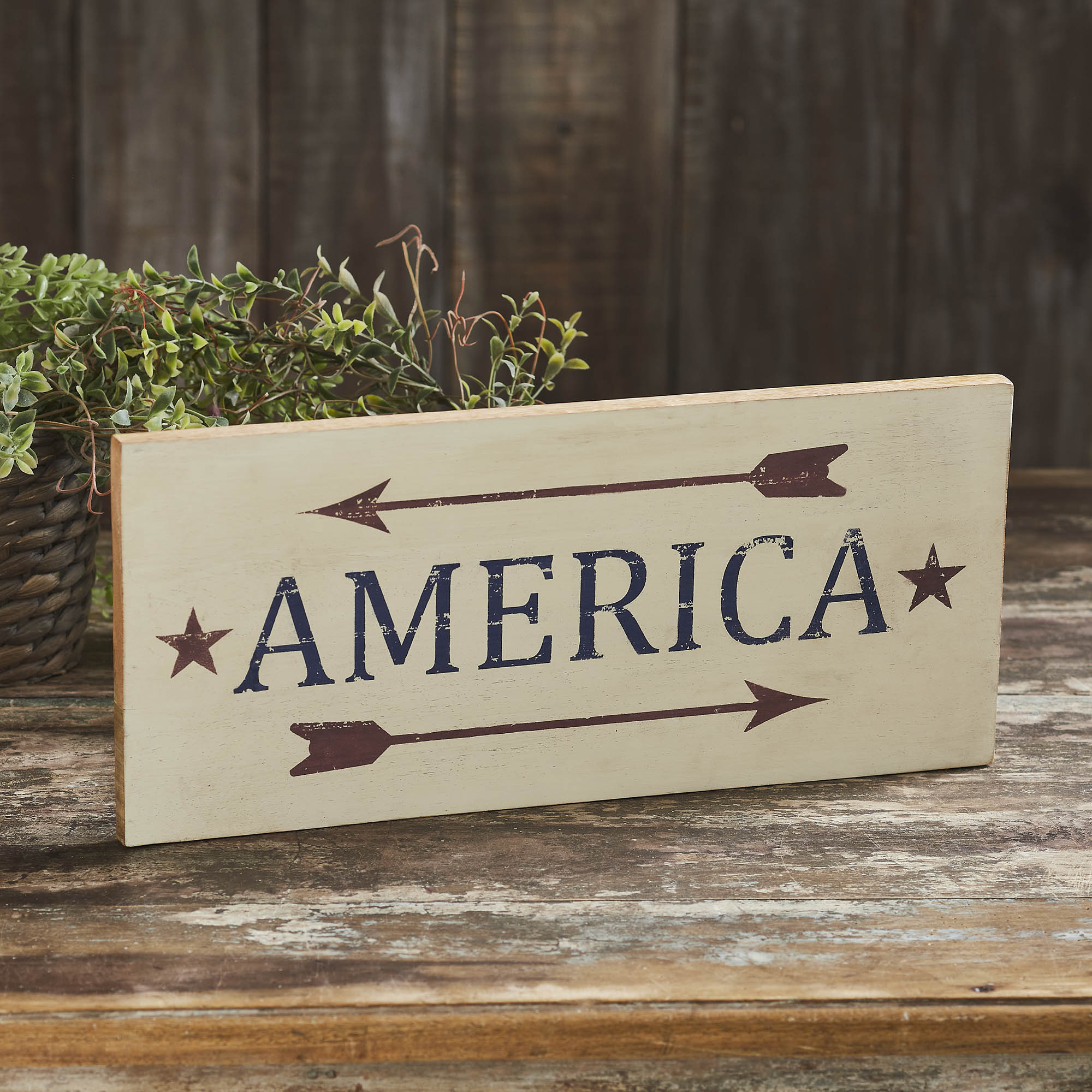 VHC Brands Patriotic America Red Arrows Wooden Sign 16x7, Independence ...