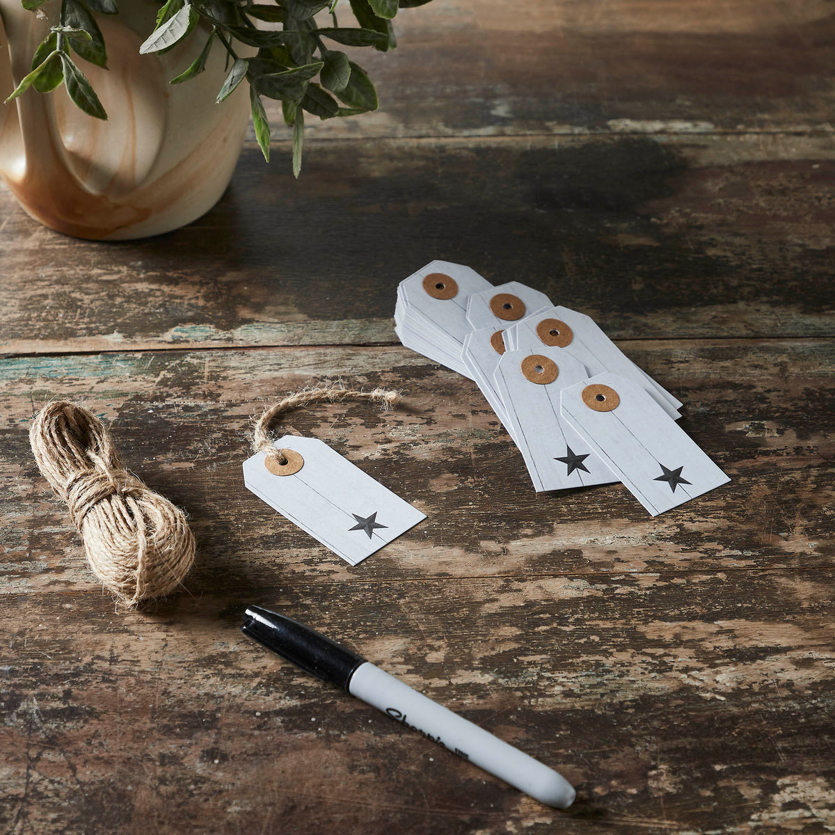 Faceted Barn Star Barnwood Paper Tag Charcoal 2.75x1.5 w/ Twine Set of ...