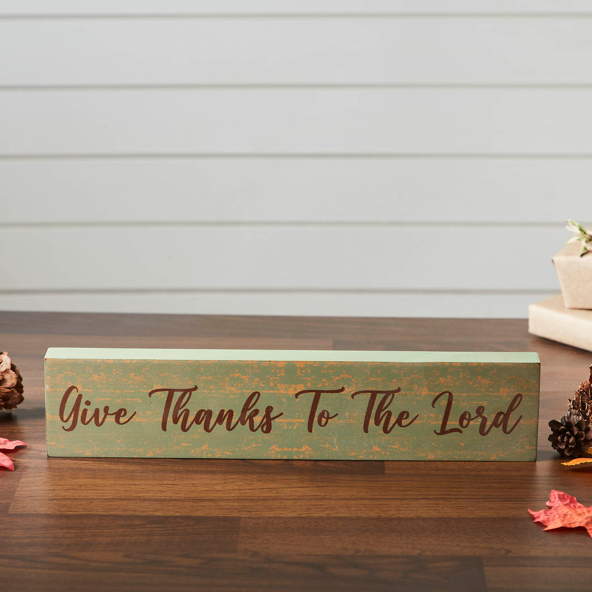 Give Thanks To The Lord Green Base MDF Sign 3x14 – VHC Brands Home Decor