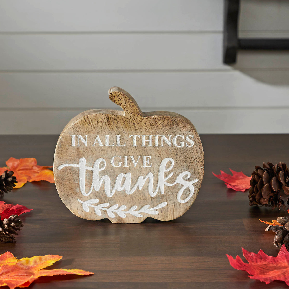 In All Things Give Thanks Pumpkin Shaped Wood Decor 6.75x6.5x1.25 – VHC ...