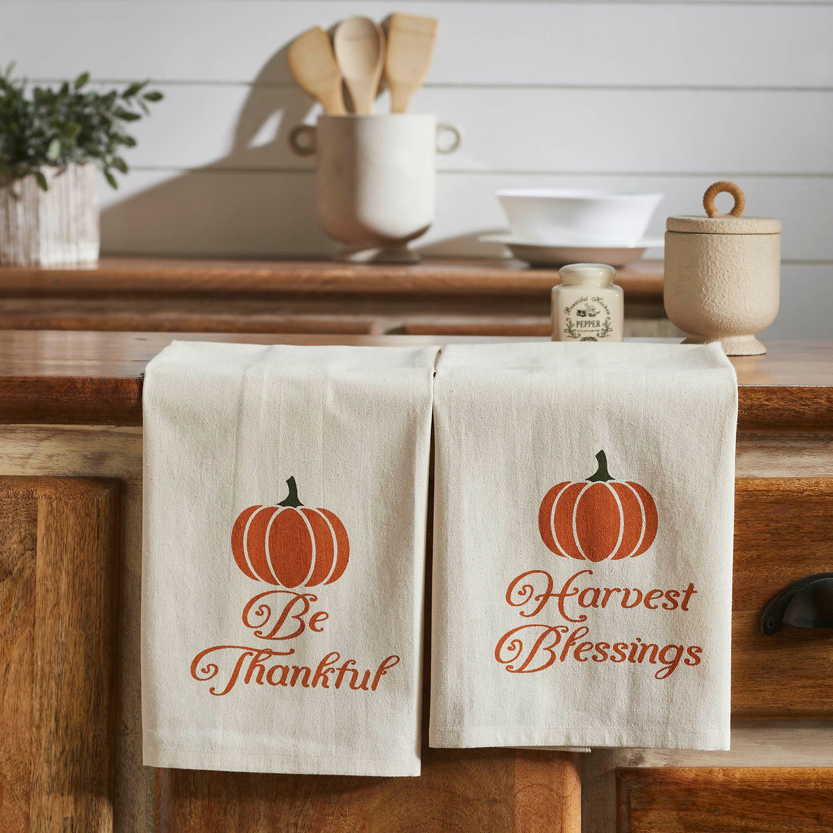 Harvest Blessings Pumpkin Tea Towel Set of 2 19x28 – VHC Brands Home Decor