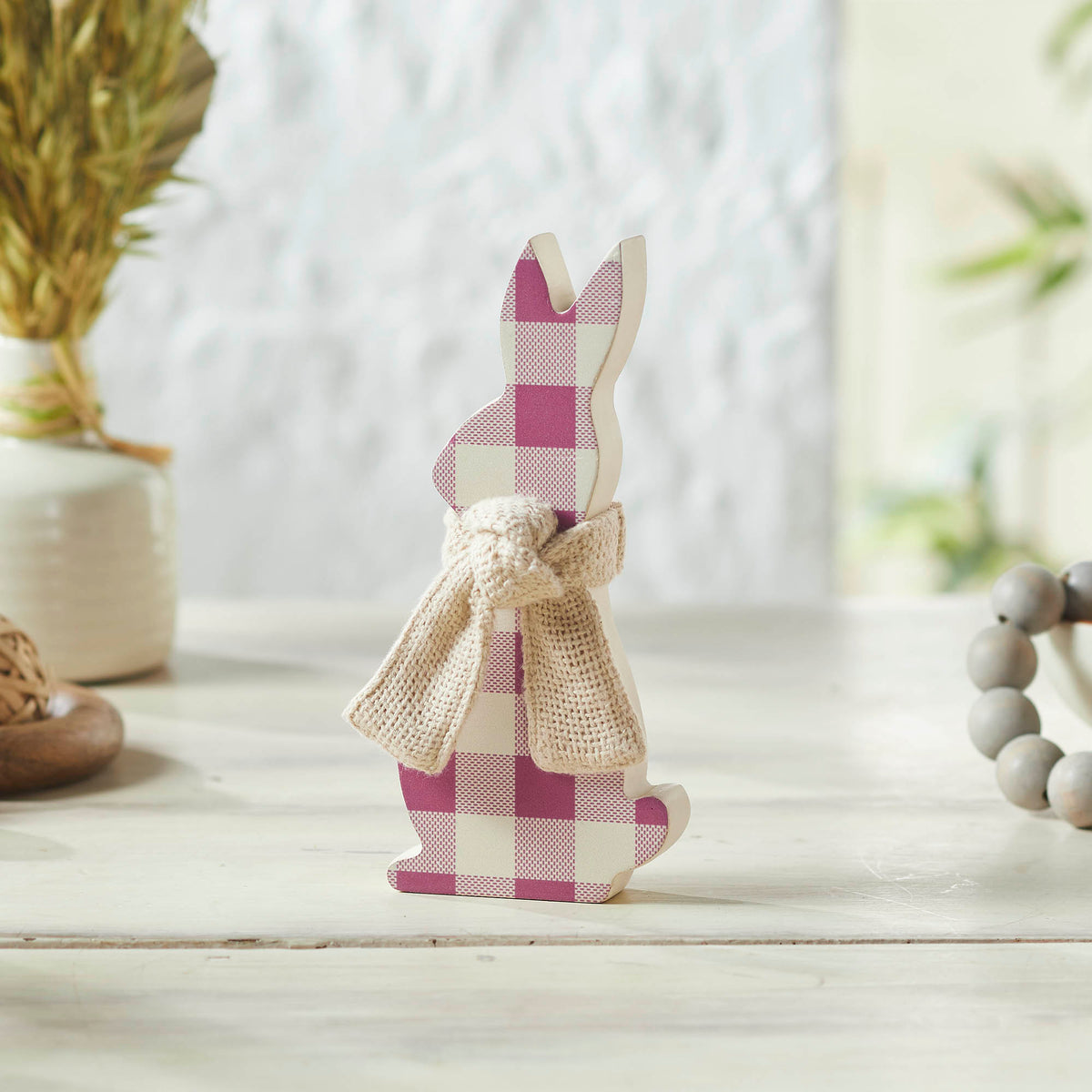 Bunny Hop MDF All Ears Lavender Check Bunny In Burlap Scarf 8x3.5x1 ...