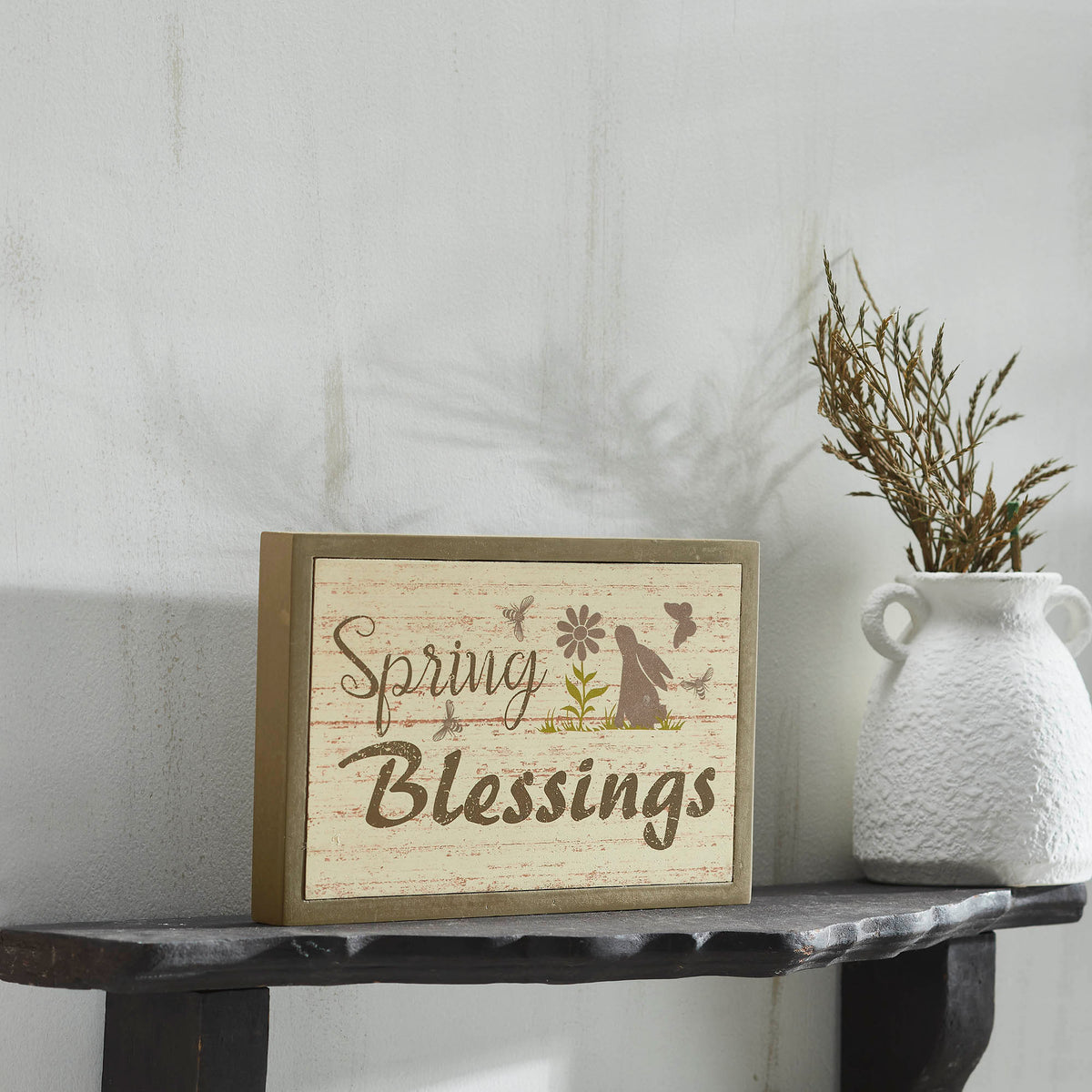 Bunny Hop Spring Blessings MDF Framed Wall Sign 6.5x10x1 – VHC Brands ...
