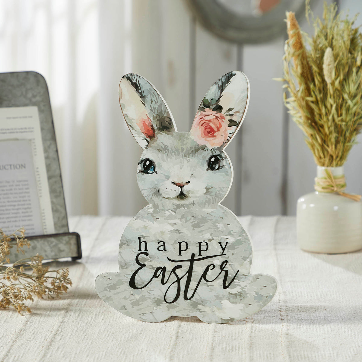Bunny Hop Happy Easter Bunny MDF Wall Sign 12x9x0.5 – VHC Brands Home Decor