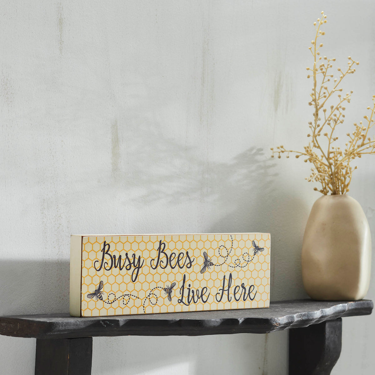 Buzzy Bees Busy Bees Live Here MDF Wall Sign 4x12x1 – VHC Brands Home Decor
