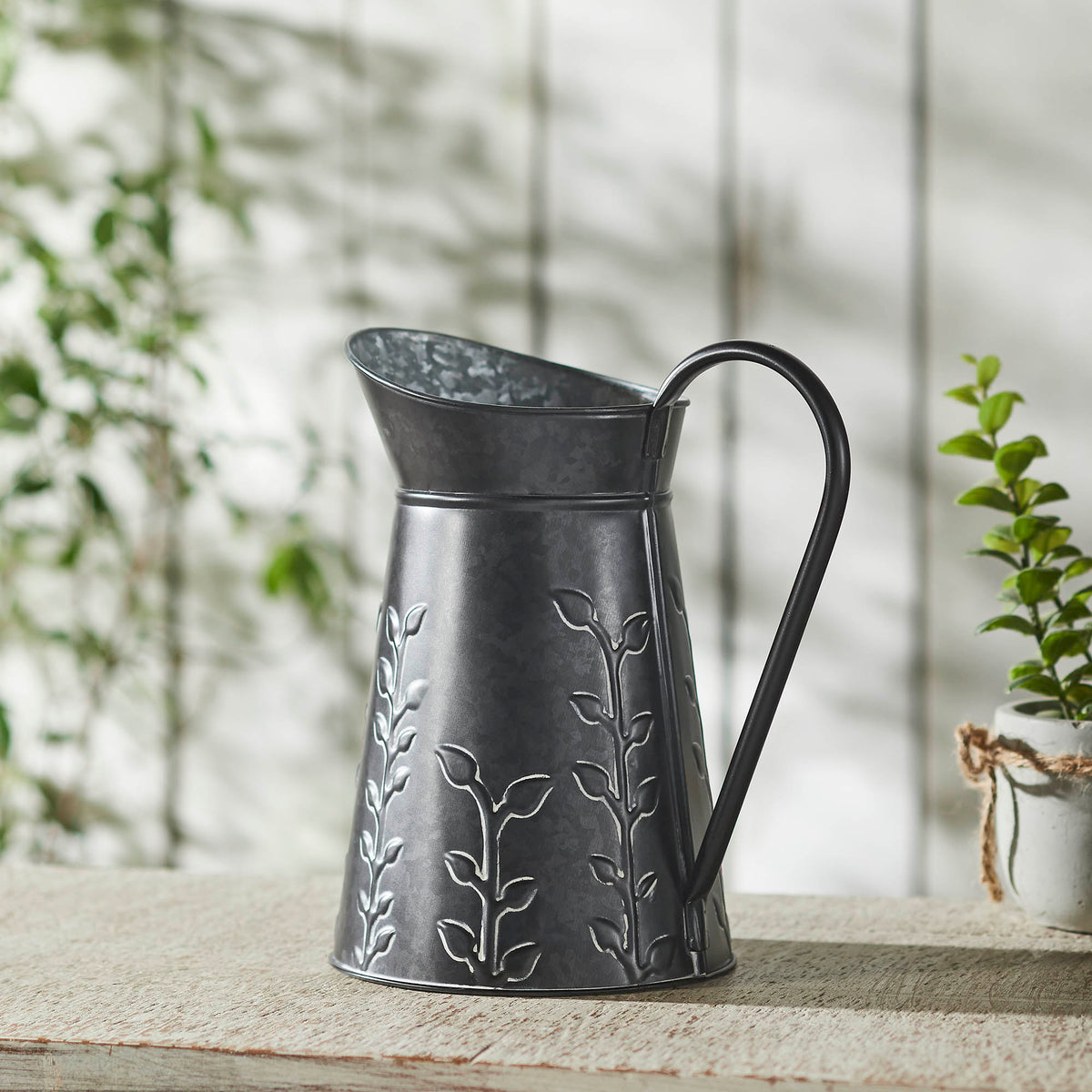 Spring In Bloom Galvanized Metal Embossed Decorative Pitcher 9.5x8.5x6 ...