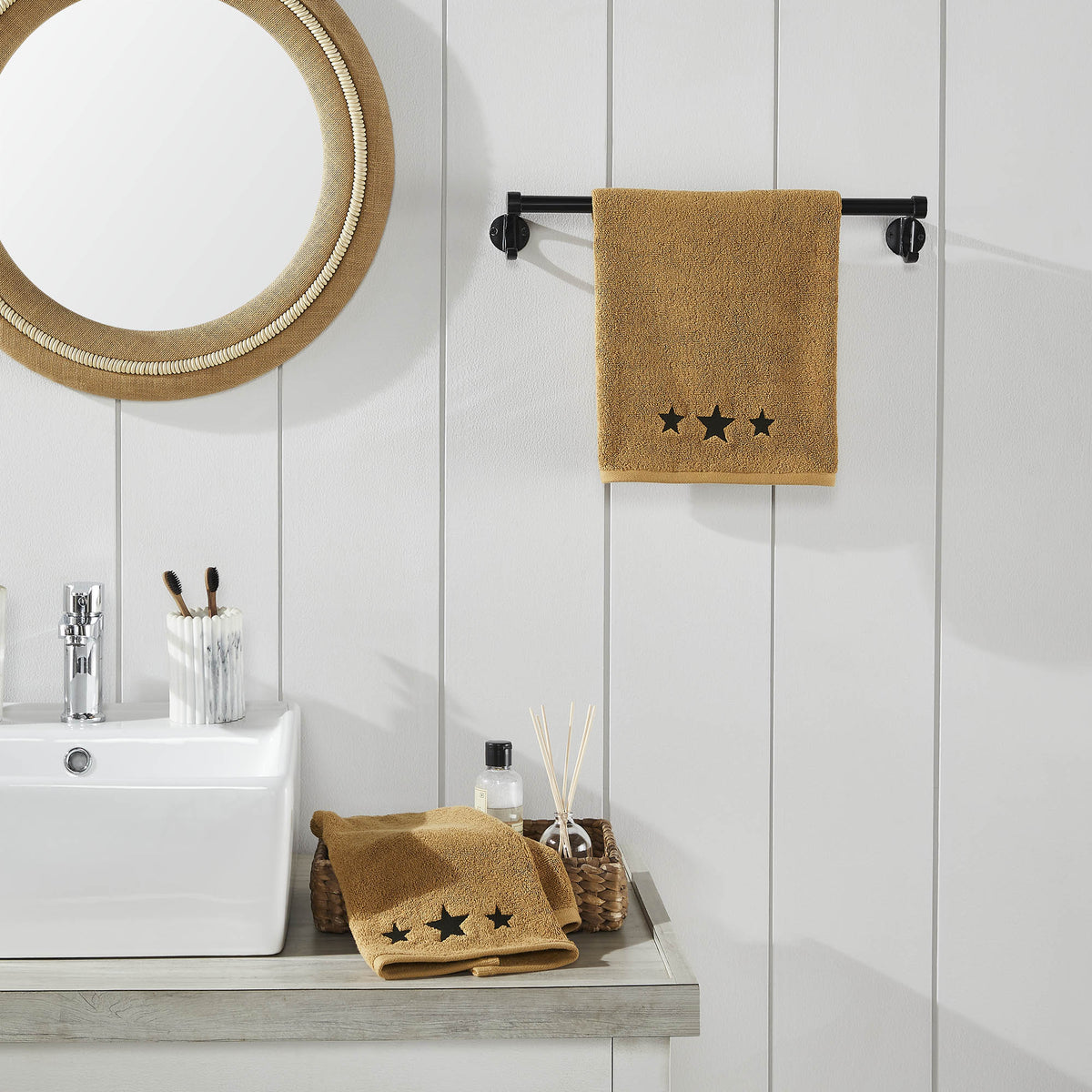 Black Stars Tan Hand Towel Set of 2 16x26 – VHC Brands Home Decor