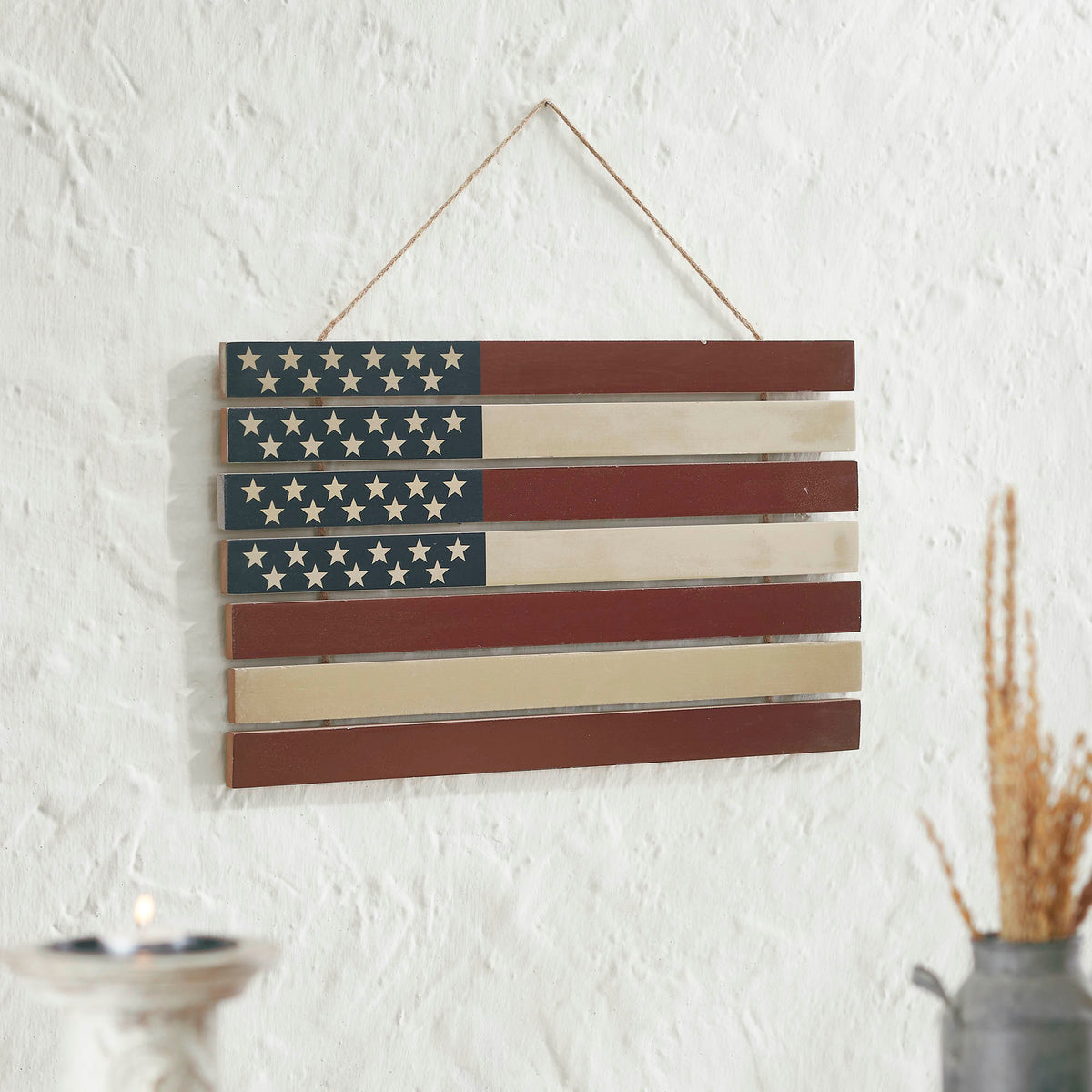USA Flag Stacked MDF Wall Hanging 12x20 – VHC Brands Home Decor