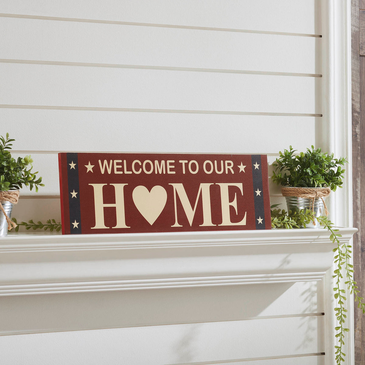 Welcome To Our Home w/ White Stars On Blue Stripes MDF Wall Sign 6x18 ...