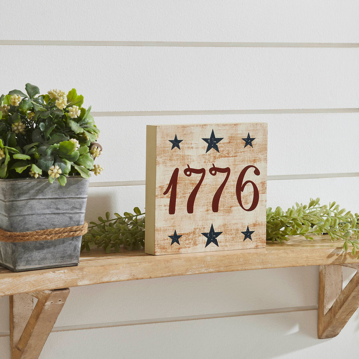 My Country 1776 w/ Blue Stars MDF Block Sign 6x6x1 – VHC Brands Home Decor