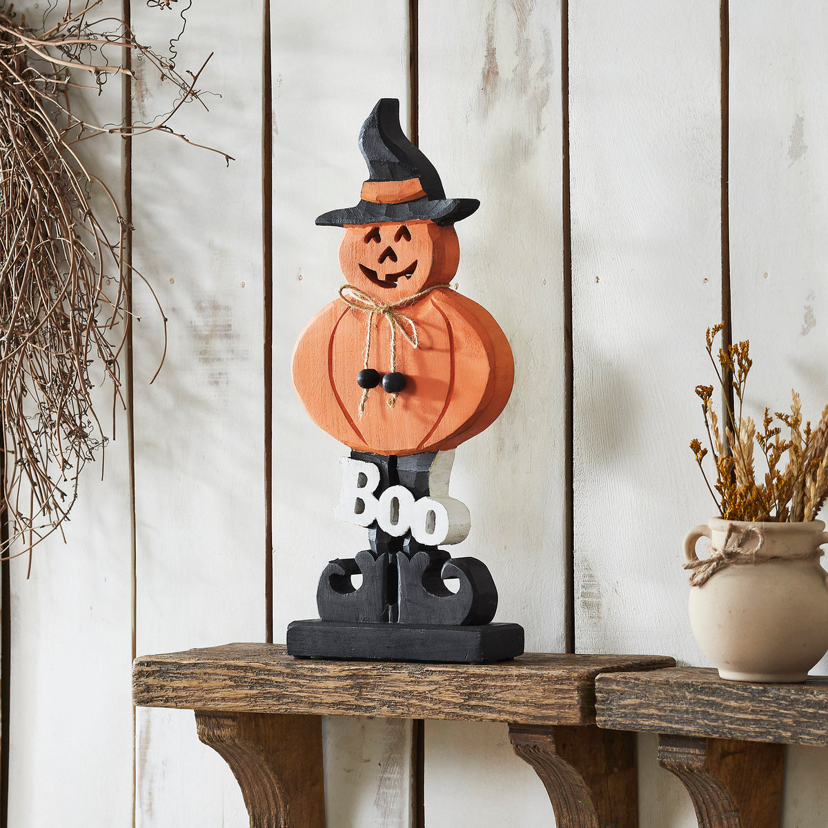 Boo Wooden Jack-O-Lantern 15.5x7.25x2 – VHC Brands Home Decor
