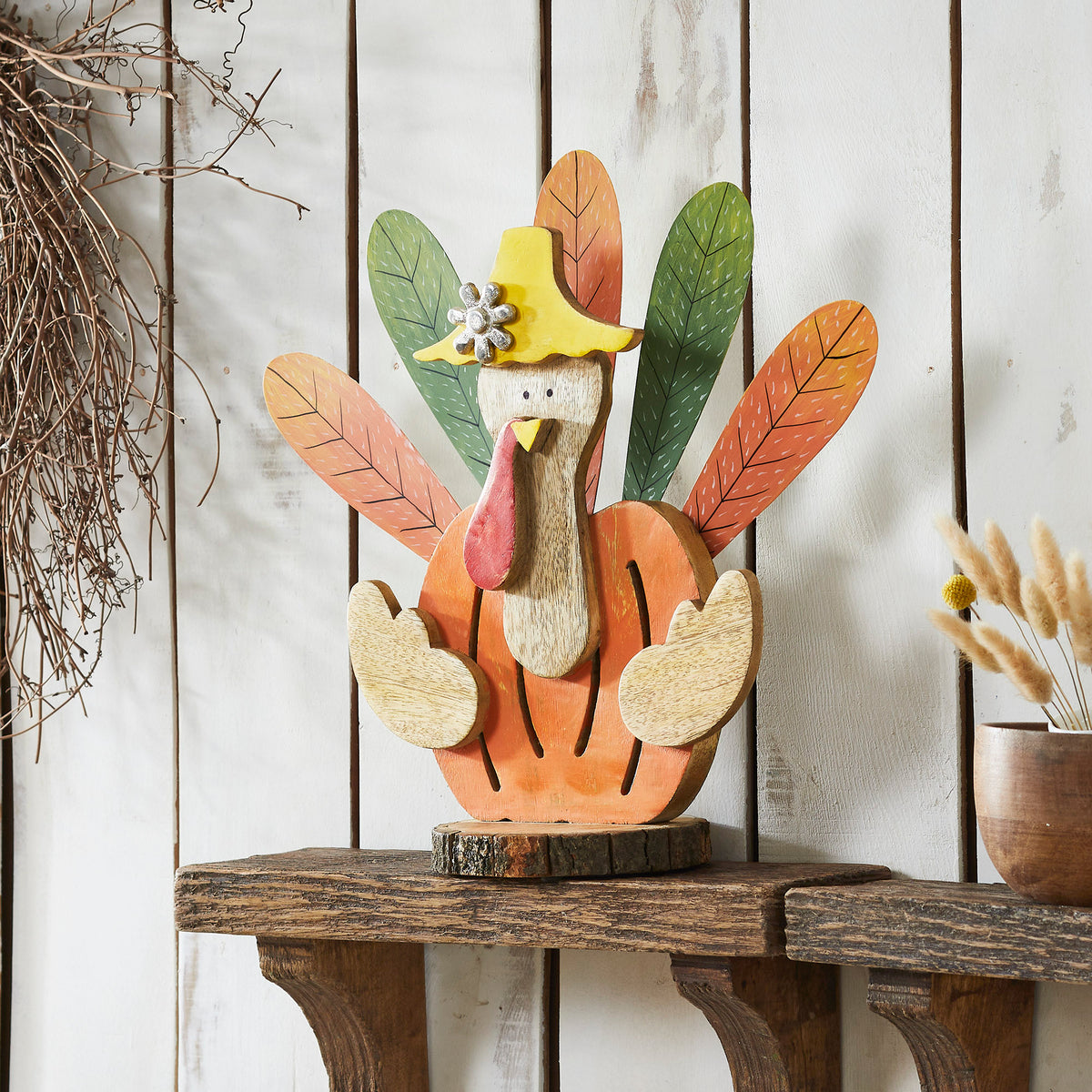 Whimsical Wooden Turkey 15.75x15.25x5.75 – VHC Brands Home Decor