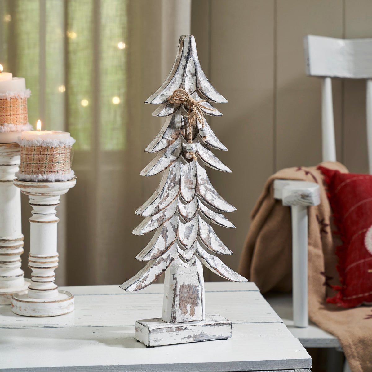 Timber Tidings Distressed White Wooden Tree – VHC Brands Home Decor
