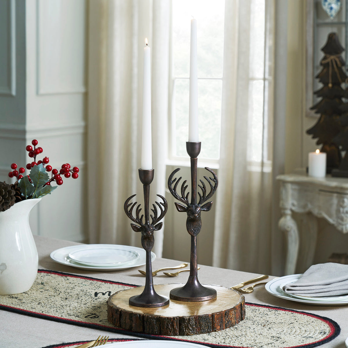Rustic Stag Metal Candlestick Holders Set of 2 - 10.5/12.5 inch – VHC ...