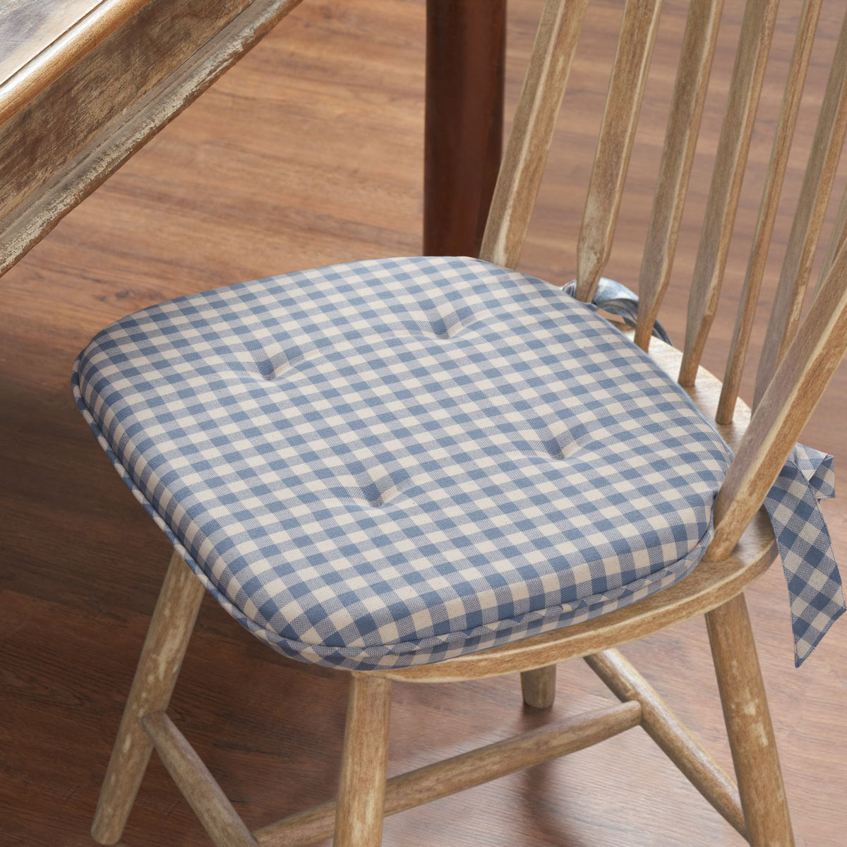 Cottage Blue Checked Chair Pad - Firm Foam Farmhouse Cushion – VHC ...