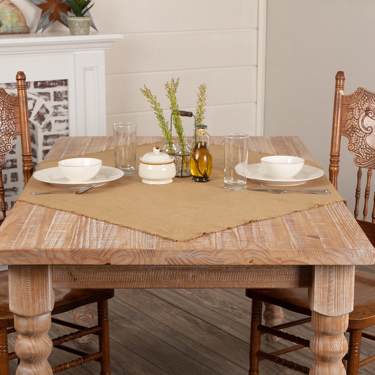 Burlap Natural Table Topper Fringed 40x40 – VHC Brands Home Decor